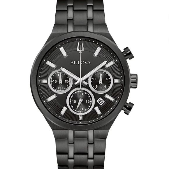 Bulova | Accessories | Bulova Silver And Blue Chronograph Watch Nwot ...